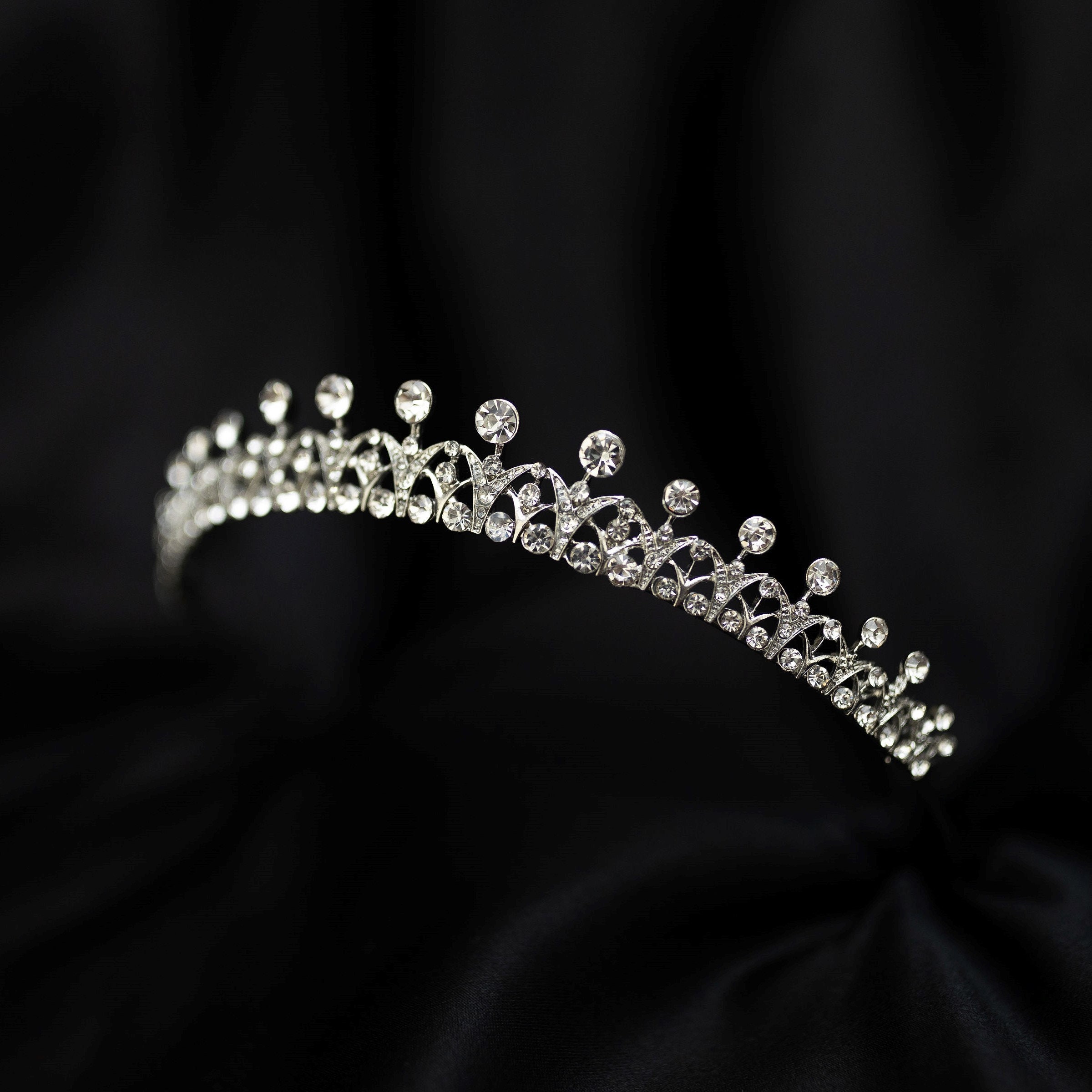 Rory s Tiara Silver White Gold Color Metal With Faux Diamond Clear Crystals Petite Dainty Minimalist Low Profile Small Etsy Schweiz