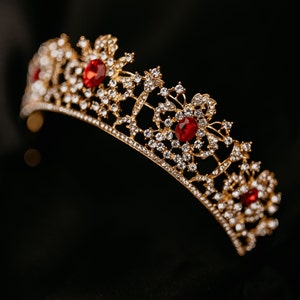 Benjamina's Tiara - Red Faux Ruby in Gold Color Metal - Etsy