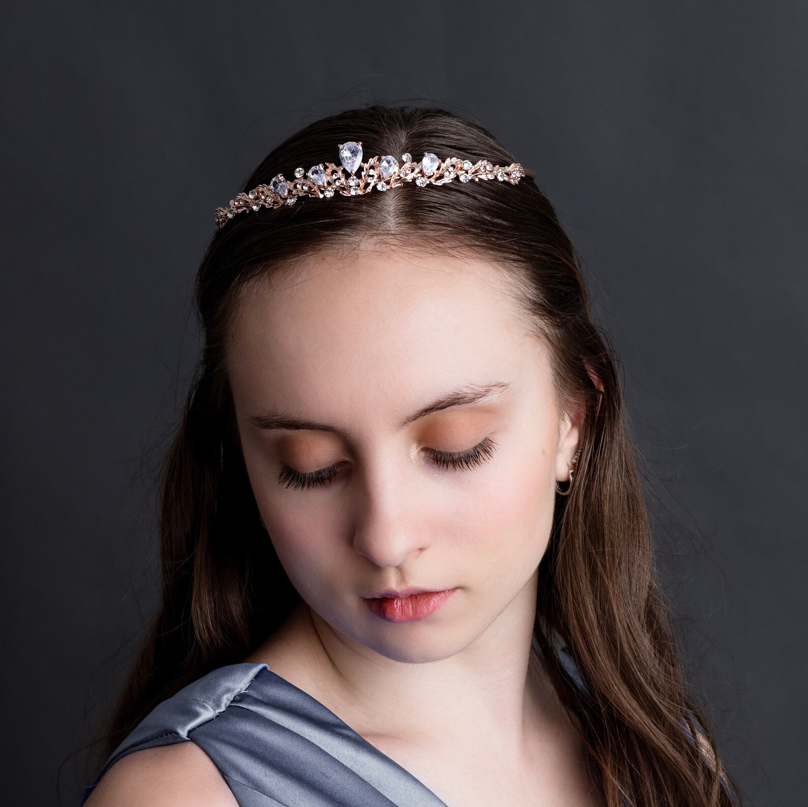 Sadie's Tiara in Rose Gold - Crystal Leaf Design, Dainty Bridal ...