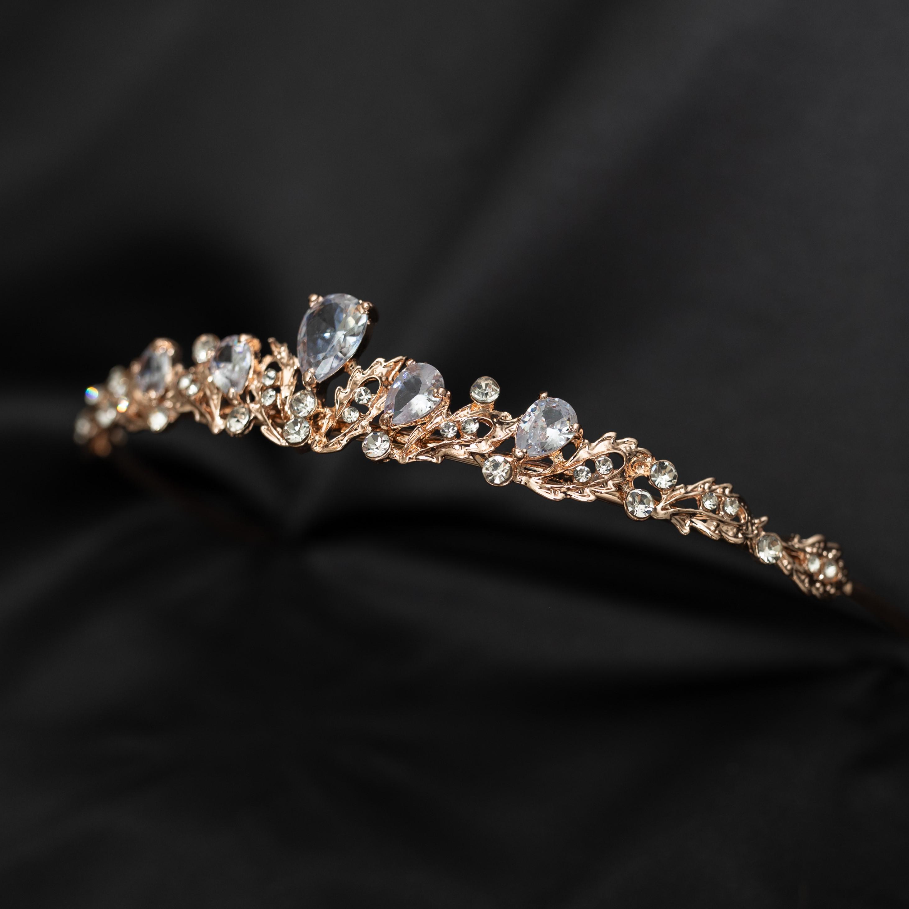 Sadie's Tiara in Rose Gold - Crystal Leaf Design, Dainty Bridal ...