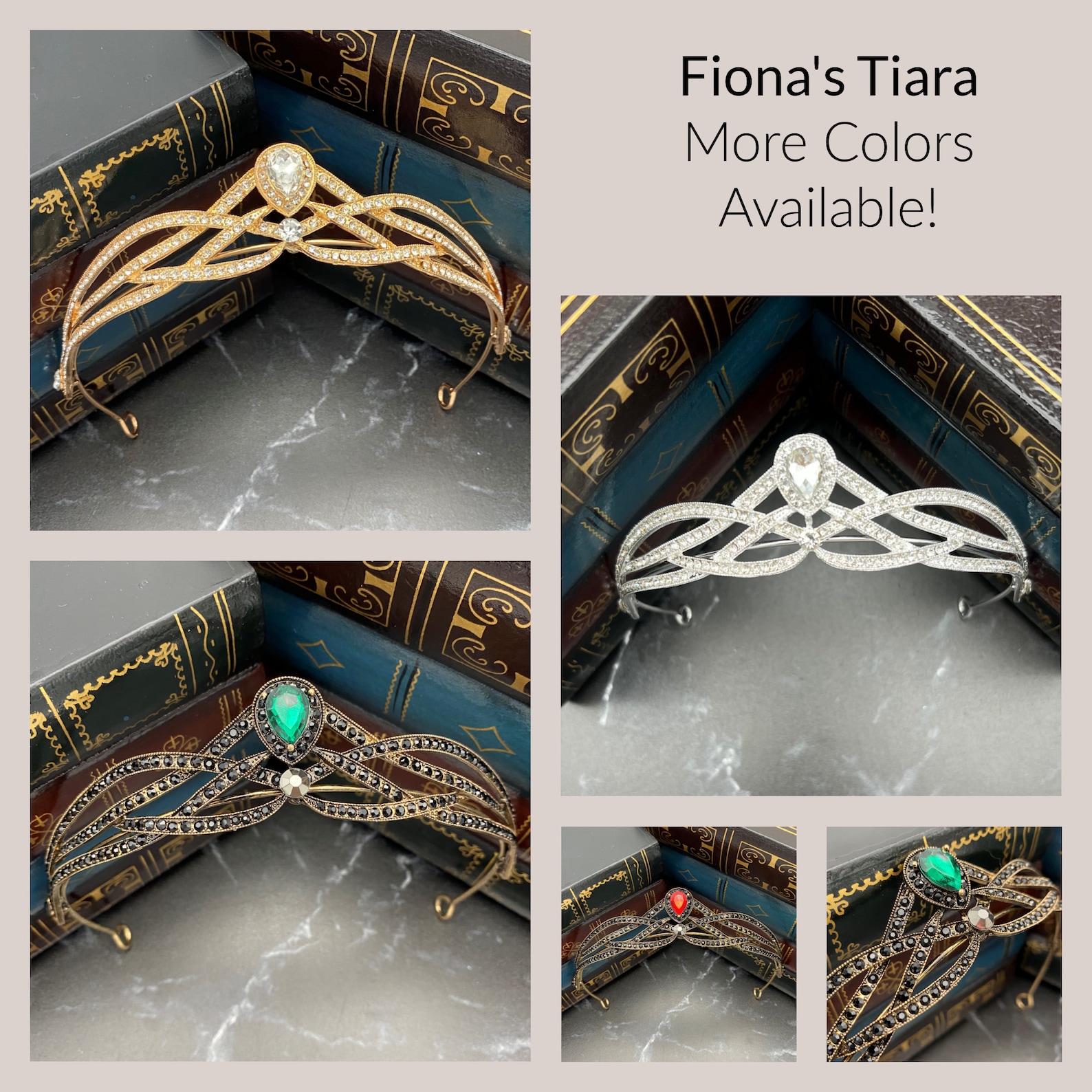 Fiona's Tiara in Gold Color Metal & Clear Crystal Faux Diamond Details ...