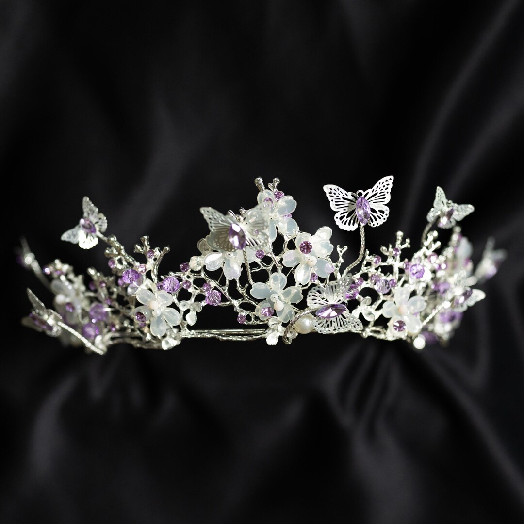 Verna’s Butterfly Tiara in Lavender & Silver White Gold Color Metal - Etsy