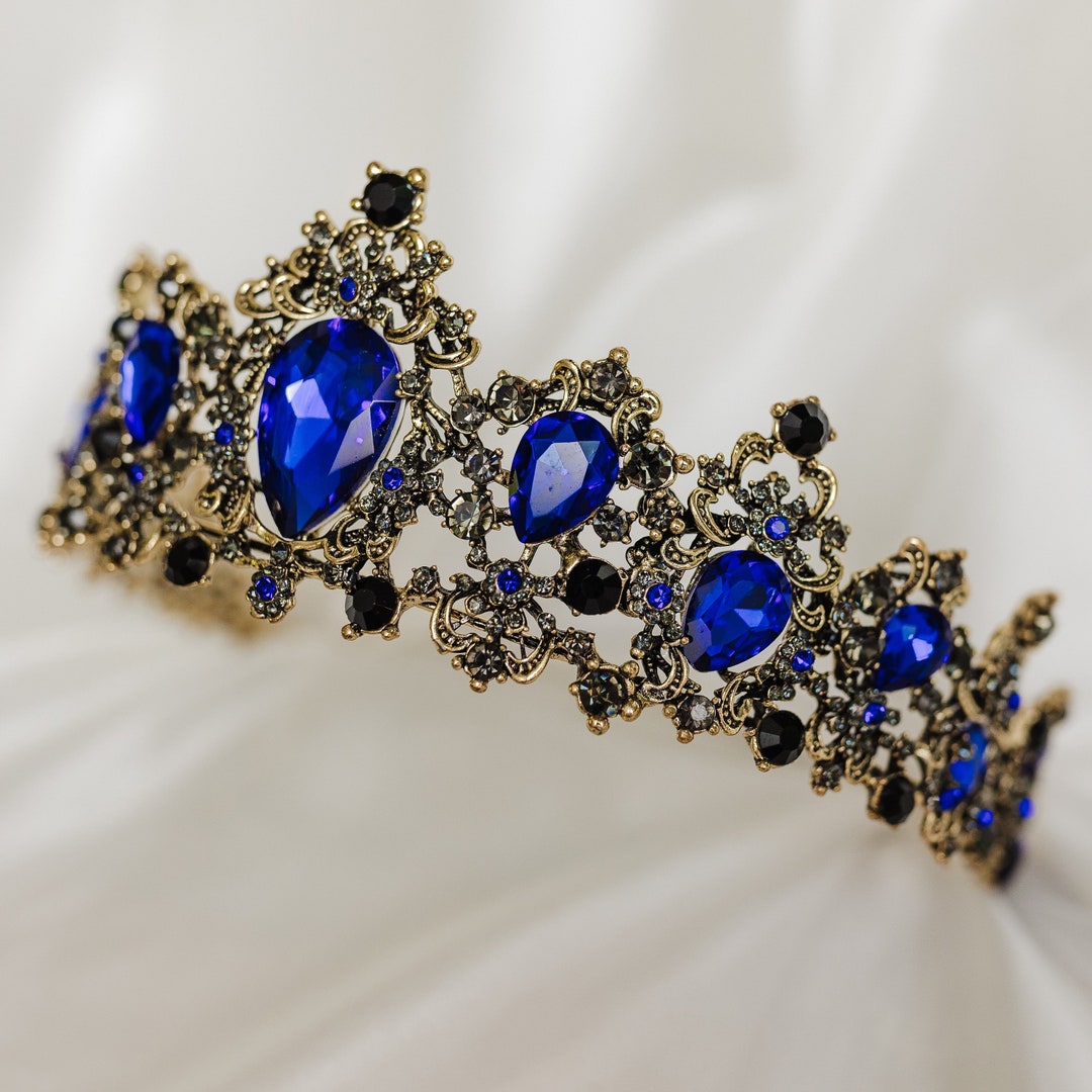 Michelle's Tiara - Blue Faux Sapphire in Antique Yellow Gold Color ...