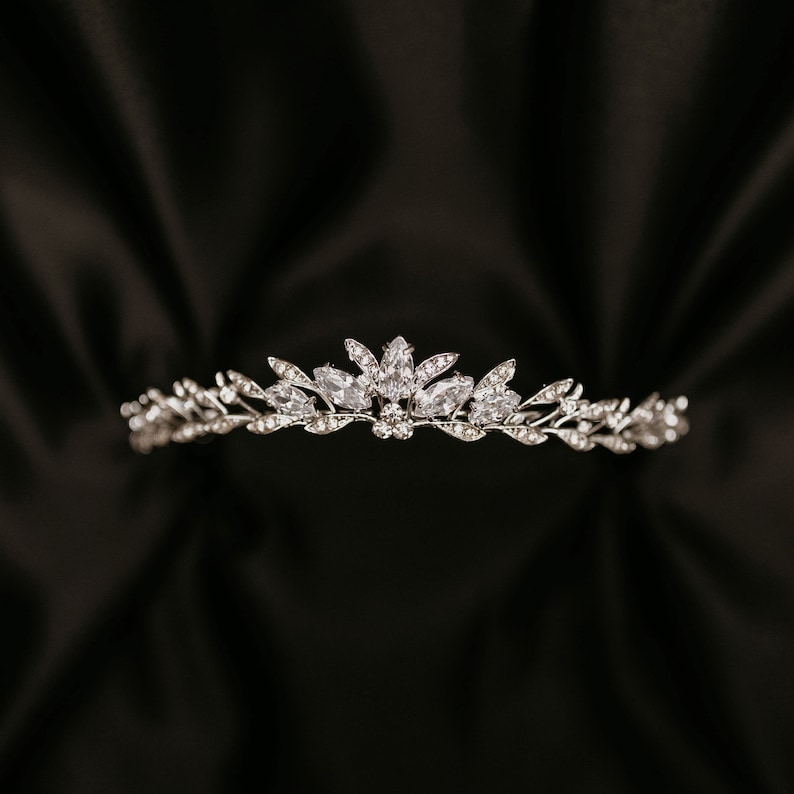 Lara's Tiara - Clear Crystal Faux Diamond Silver White Gold Color Metal ...