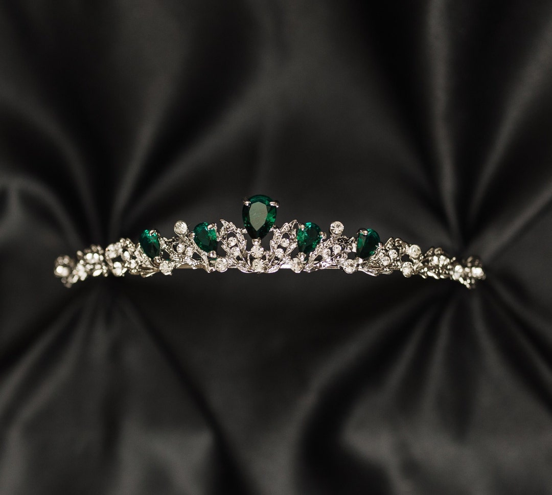 Sadie's Tiara in Green & Silver - Emerald Crystal Wedding Hair ...