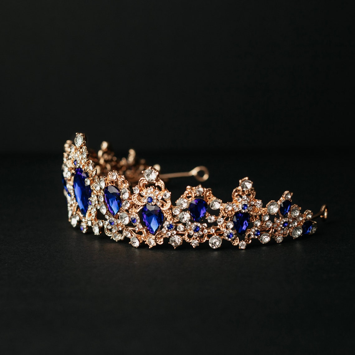 Michelle's Tiara - Blue Faux Sapphire in Yellow Gold Color Metal - Etsy