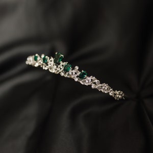 Sadie's Tiara in Green & Silver - White Gold Color Metal, Clear Crystal ...