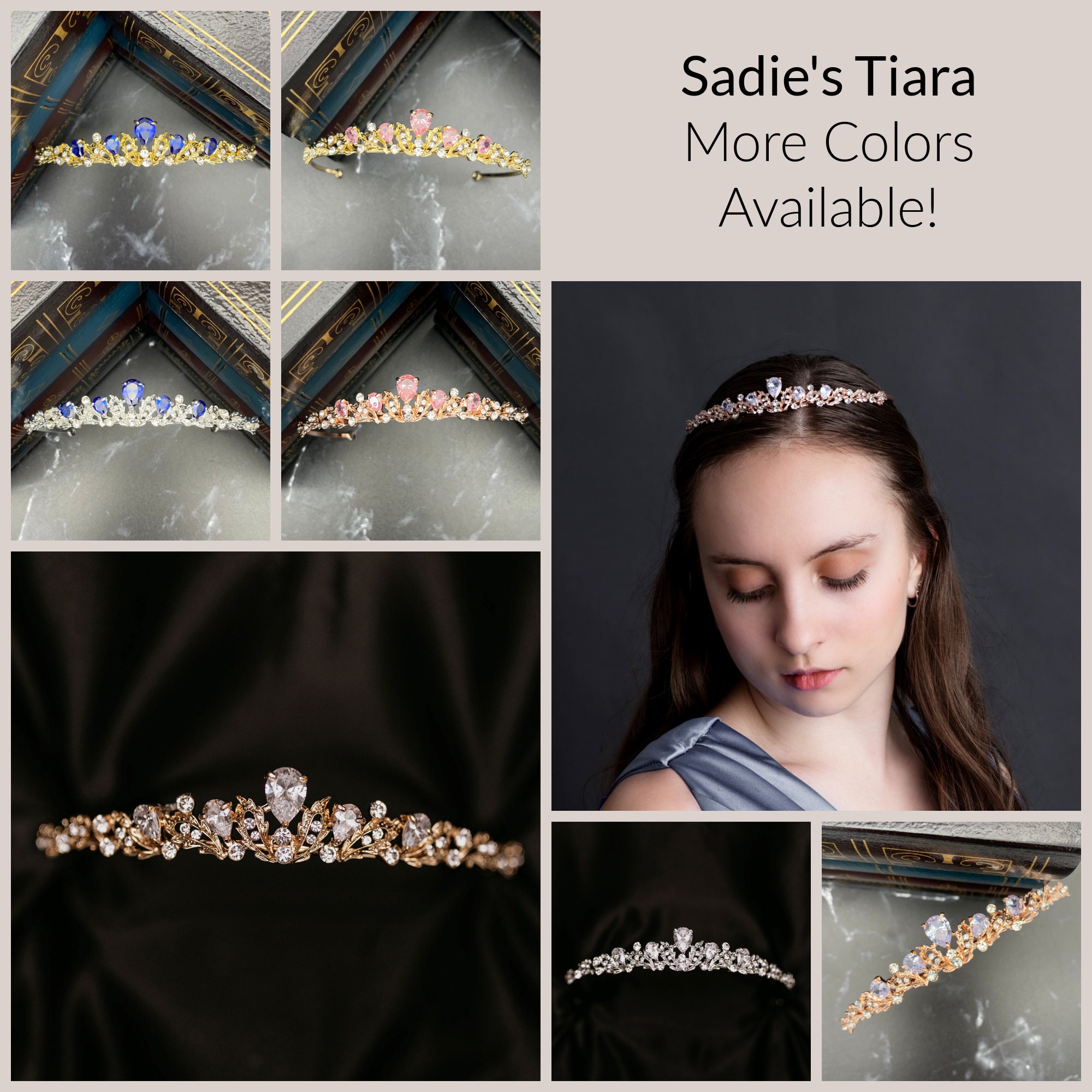Sadie's Tiara in Silver & Pink - White Gold Color Metal, Faux Diamond ...