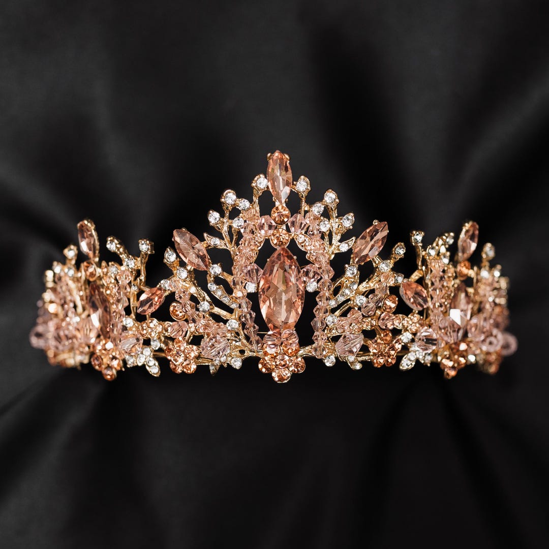 Felicity's Tiara in Pink Peach, Gold Color Metal, Feminine Soft Bright ...