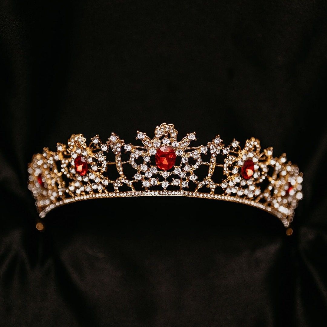Benjamina's Tiara - Red Faux Ruby in Gold Color Metal - Etsy
