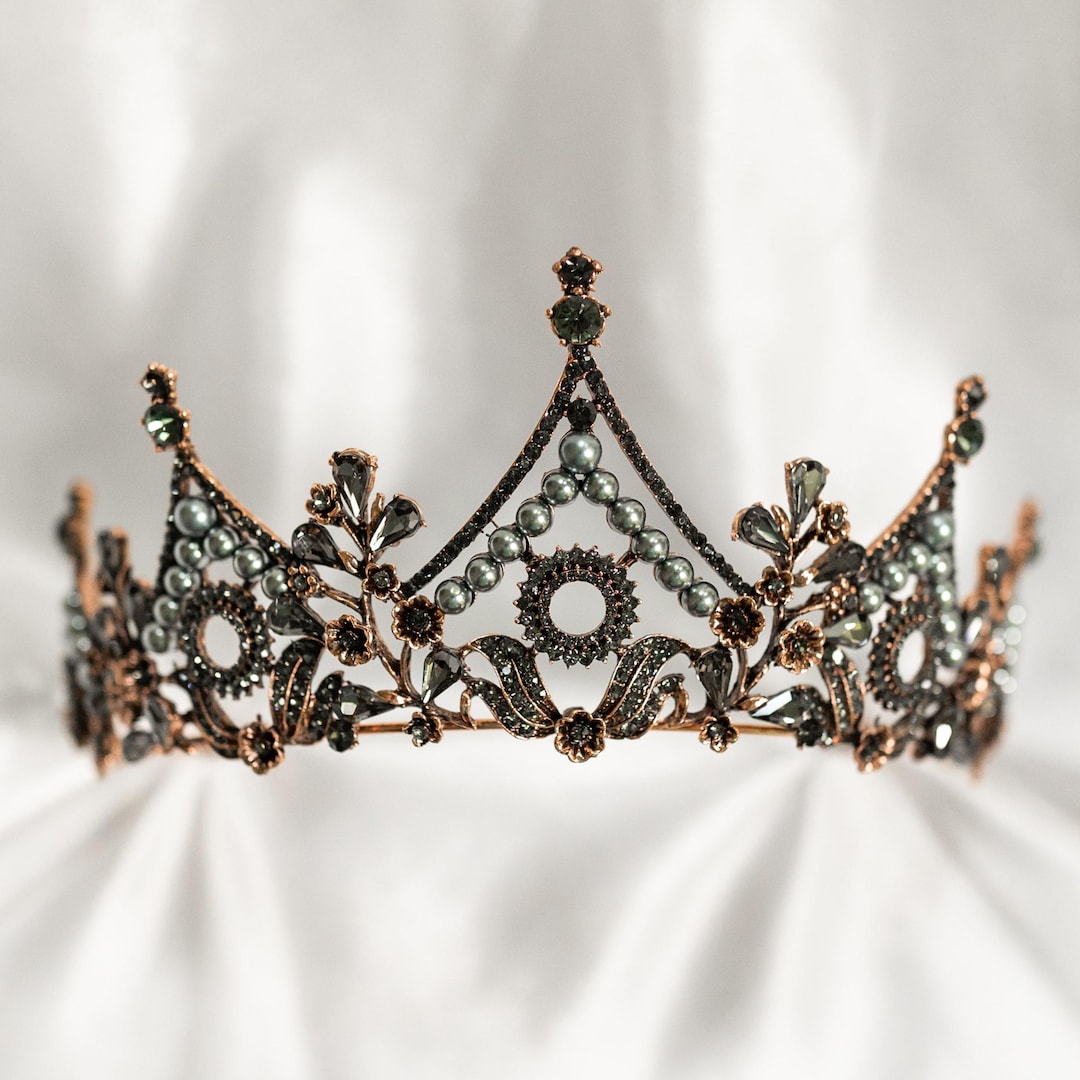 Isolde's Tiara in Gray Pearl - Rose Gold Gothic Crystal Vintage Floral ...