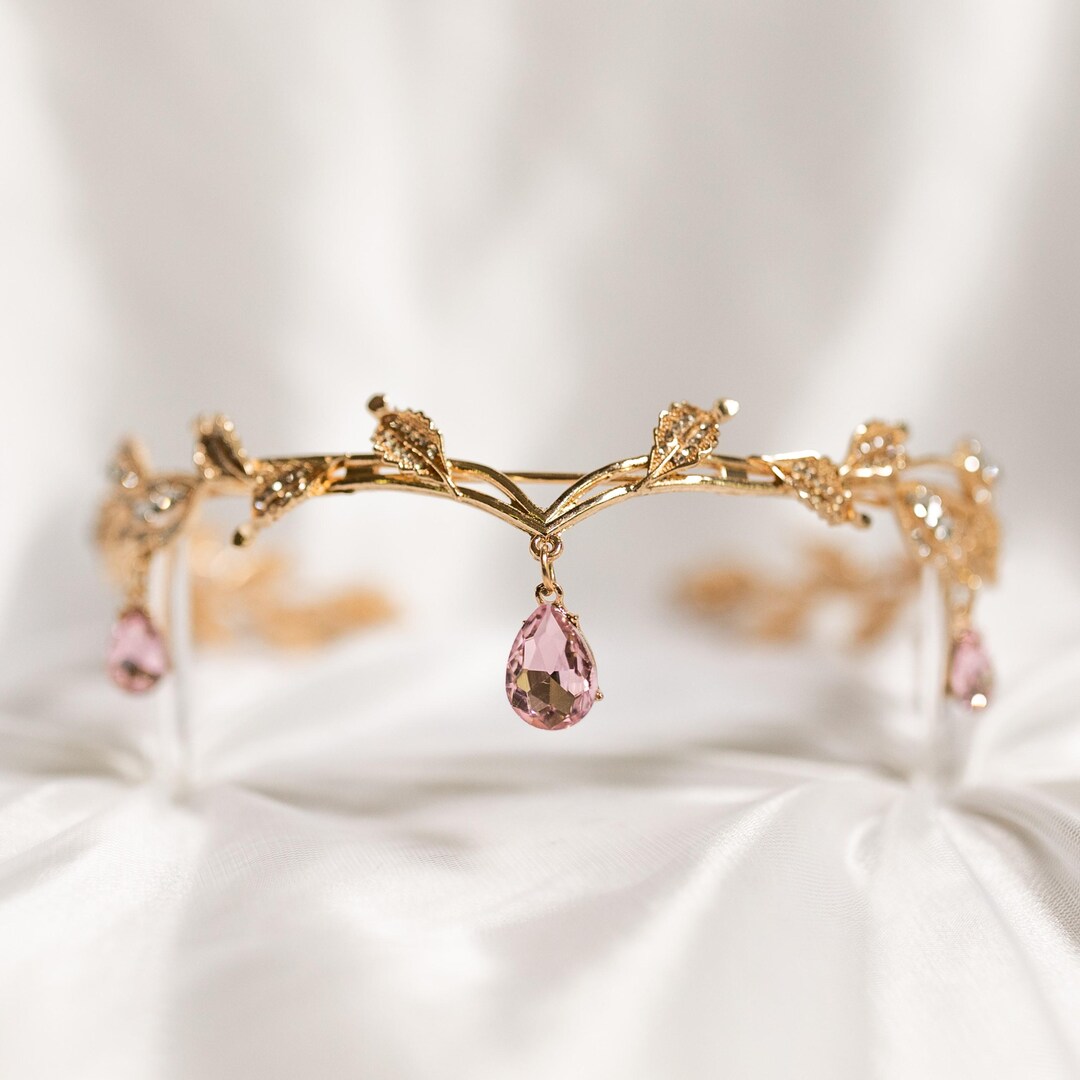 Octavia’s Crystal Drop Head Band in Pink & Gold - Etsy