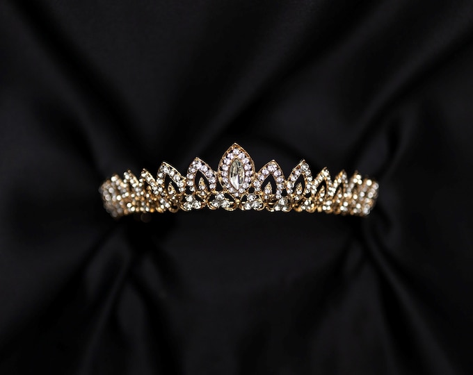 Amelia's Tiara in Gold Color Metal Clear Crystal Faux Diamond Details ...
