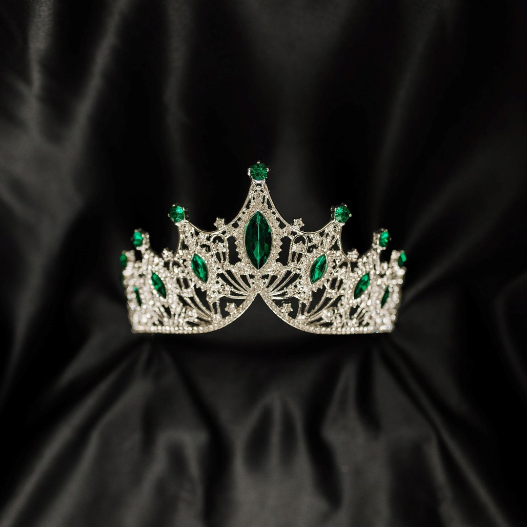 Regina’s Tiara in Green & White Gold Silver Color Metal, Faux Emerald ...