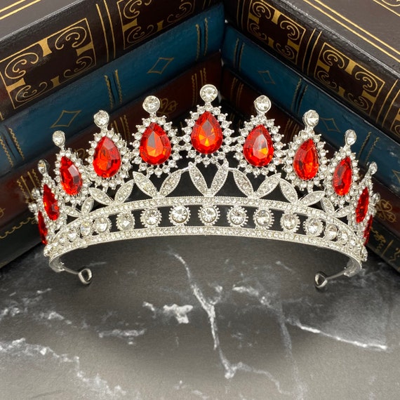 Saya's Tiara in Red Faux Ruby Crystals & Silver White Gold | Etsy