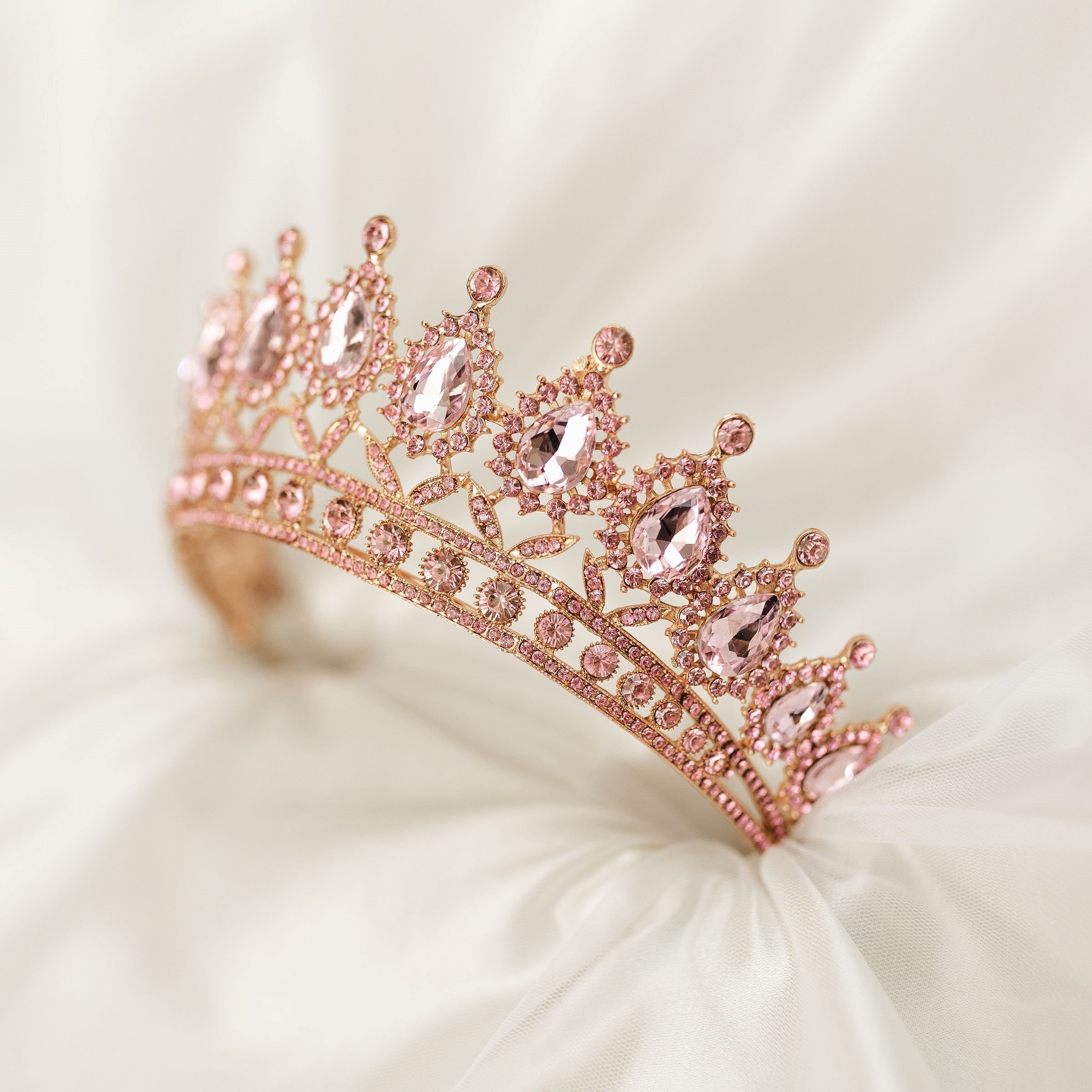 Saya's Tiara in Pink Color Crystals & Gold Color Metal - Etsy UK