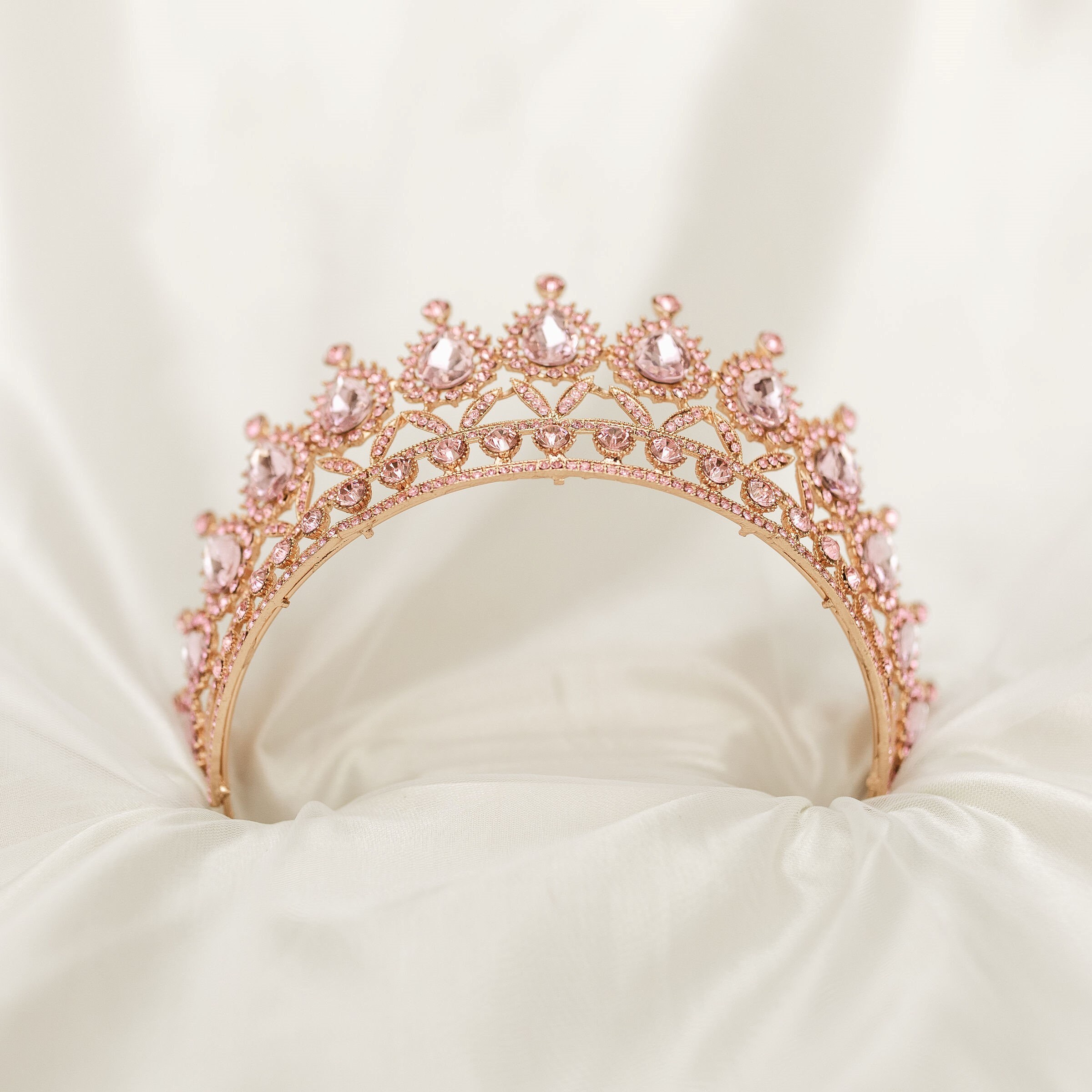 Saya's Tiara in Pink Color Crystals & Gold Color Metal - Etsy UK