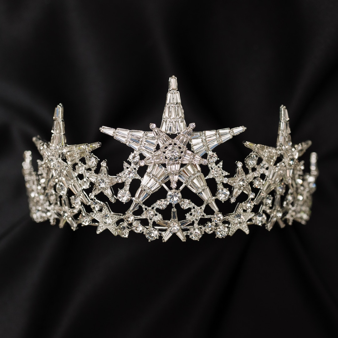Shayla's Star Tiara - Silver White Gold Color Metal, Clear Crystal Faux ...