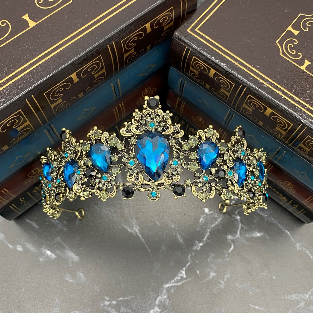 Michelle's Tiara Teal Turquoise Blue Color Crystal in Antique Yellow ...
