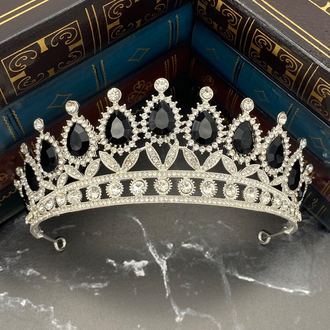 Saya's Tiara Black Color Crystals Faux Diamond, Silver White Gold Color ...