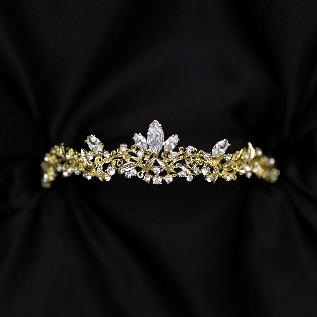 Roma’s Tiara in Yellow Gold Color Metal and Clear Crystal Faux Diamond ...