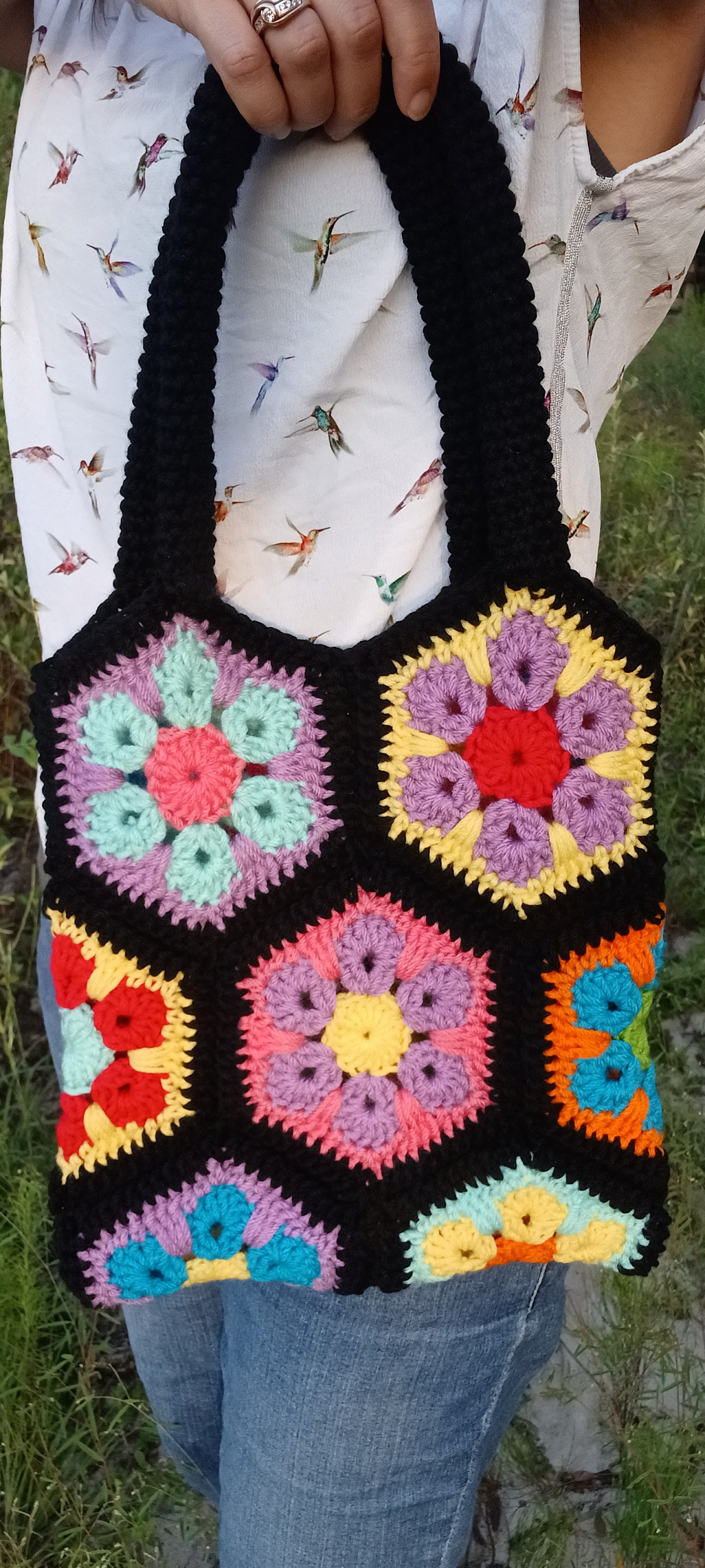 Flower Hexagon Crochet Bag Pattern, Granny Square Purse (digital ...