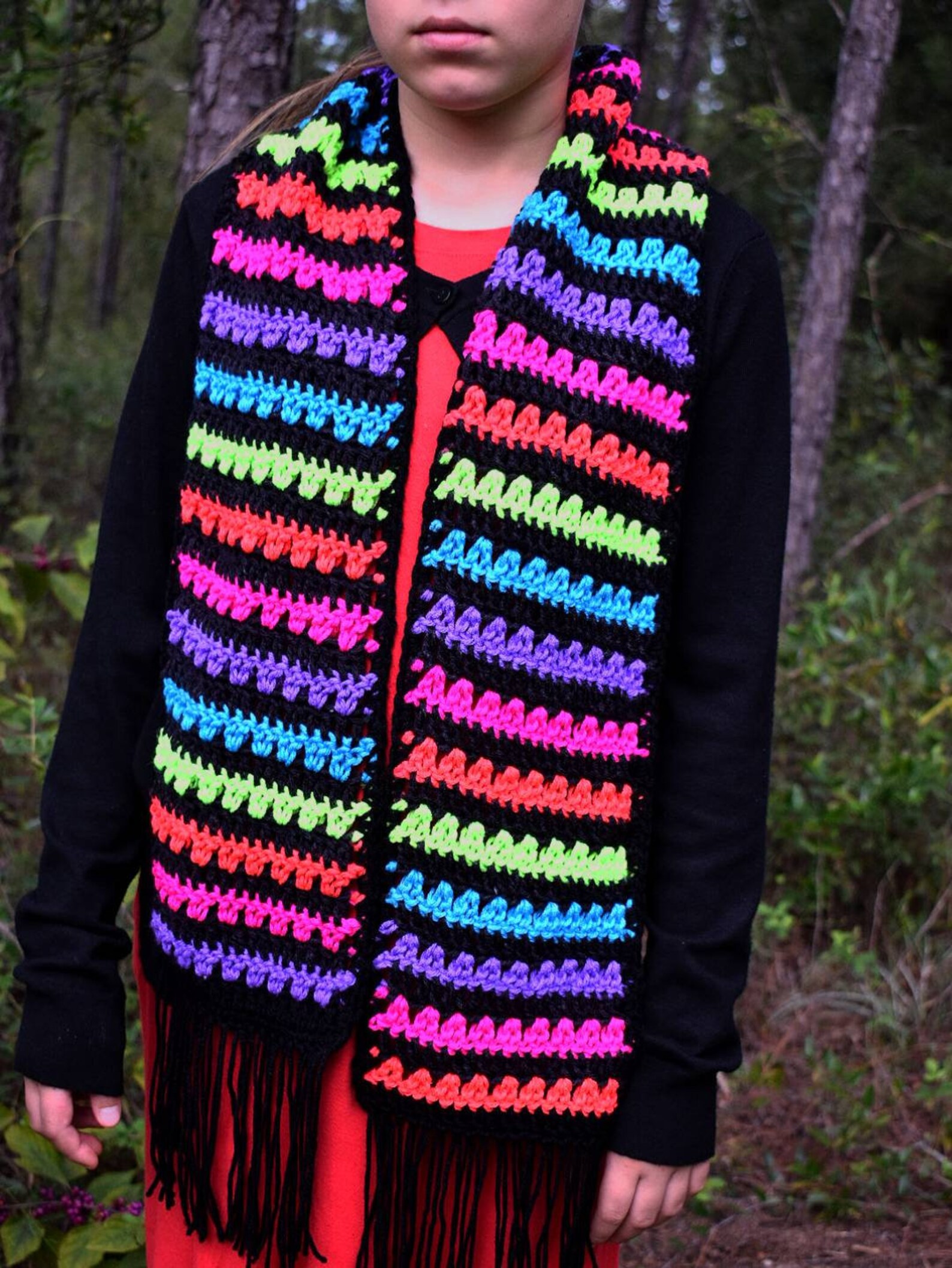 Child Scarf Pattern Crochet Scarf Neon Rainbow Stripes - Etsy