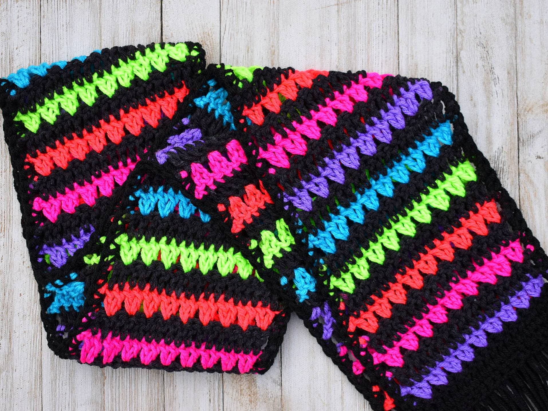 Child scarf pattern crochet scarf neon rainbow stripes | Etsy