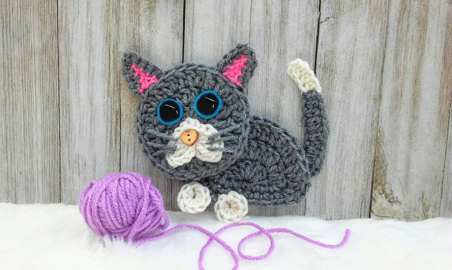 Playful Kitten Applique Crochet Animal Pattern Cat Applique - Etsy