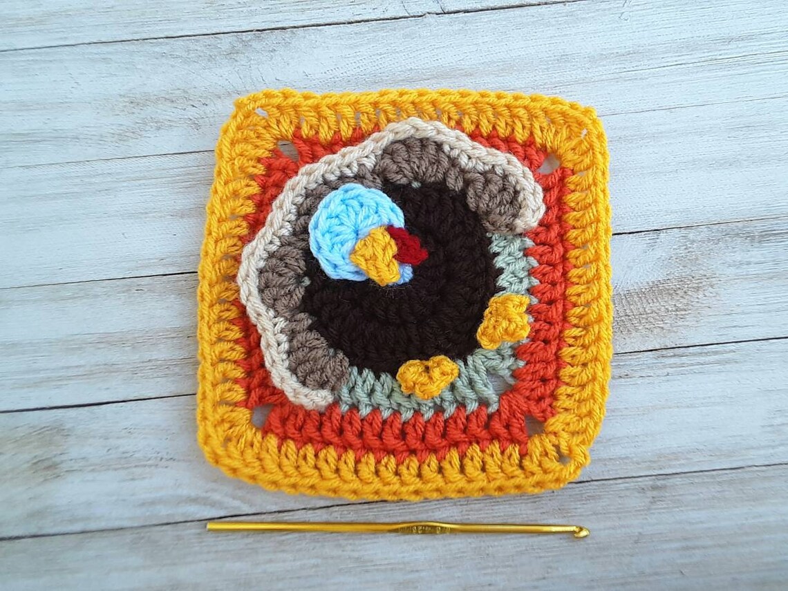 Crochet Turkey Granny Square Pattern, Easy Crochet Thanksgiving Turkey ...