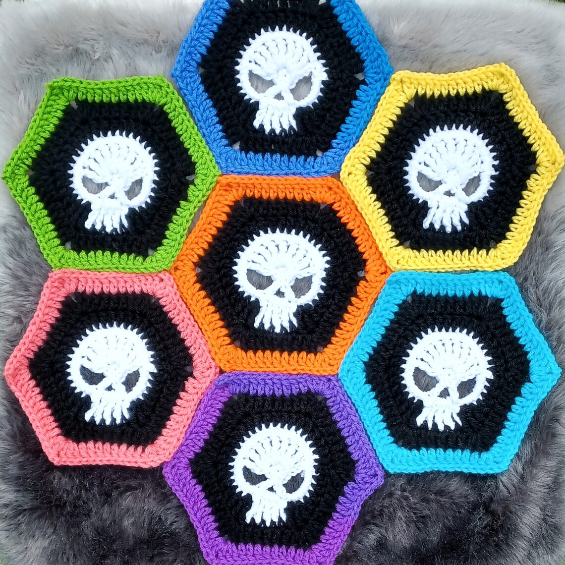 Skull Granny Square Digital Pattern, Crochet Skeleton, Skull Afghan ...