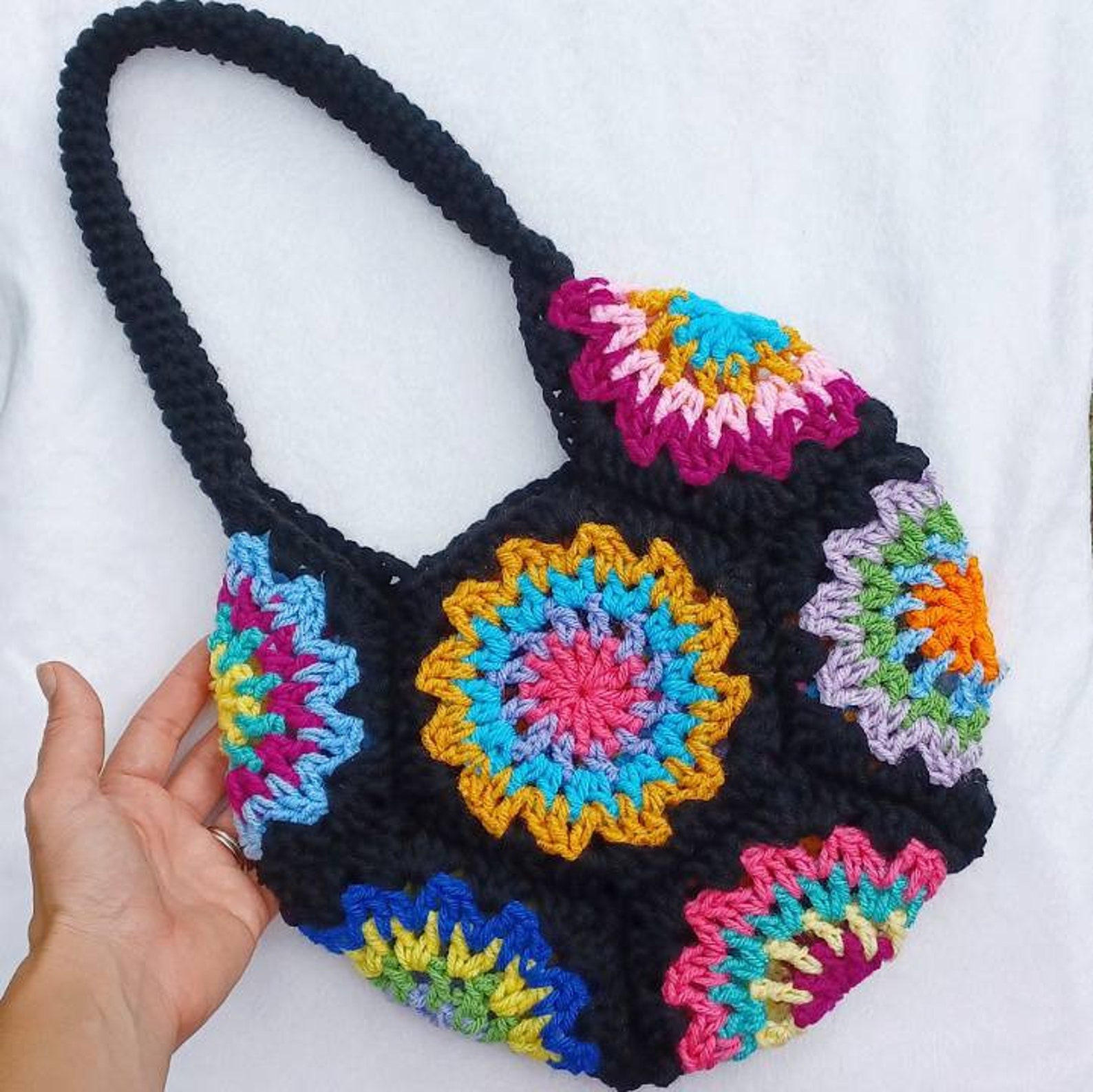 Pinion Flower Crochet Handbag Pattern, Granny Square Hexagon (PDF ...