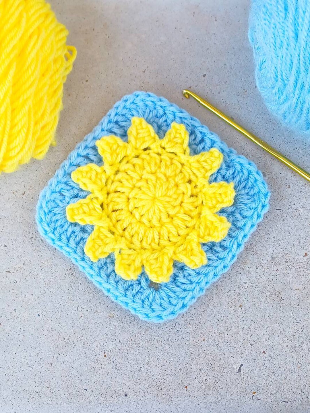 Digital Pattern Sunshine Granny Square, Crochet Sun, Sunny Afghan Block ...