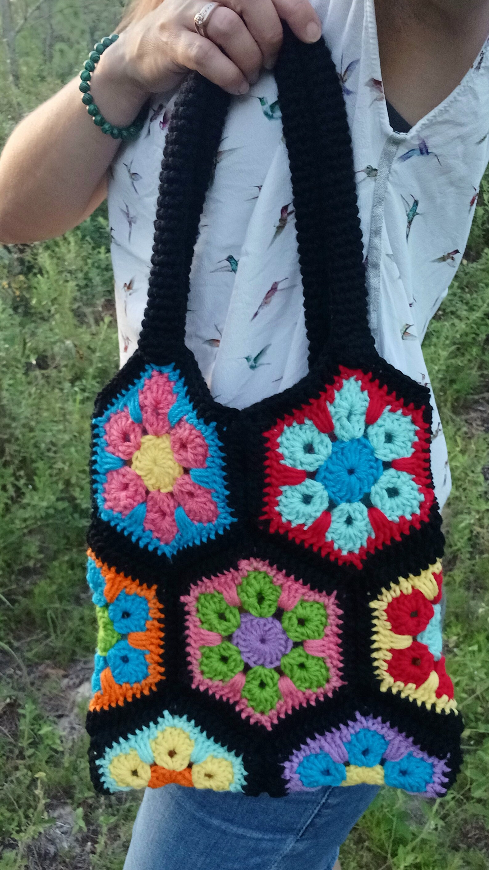 Flower Hexagon Crochet Bag Pattern, Granny Square Purse (digital ...