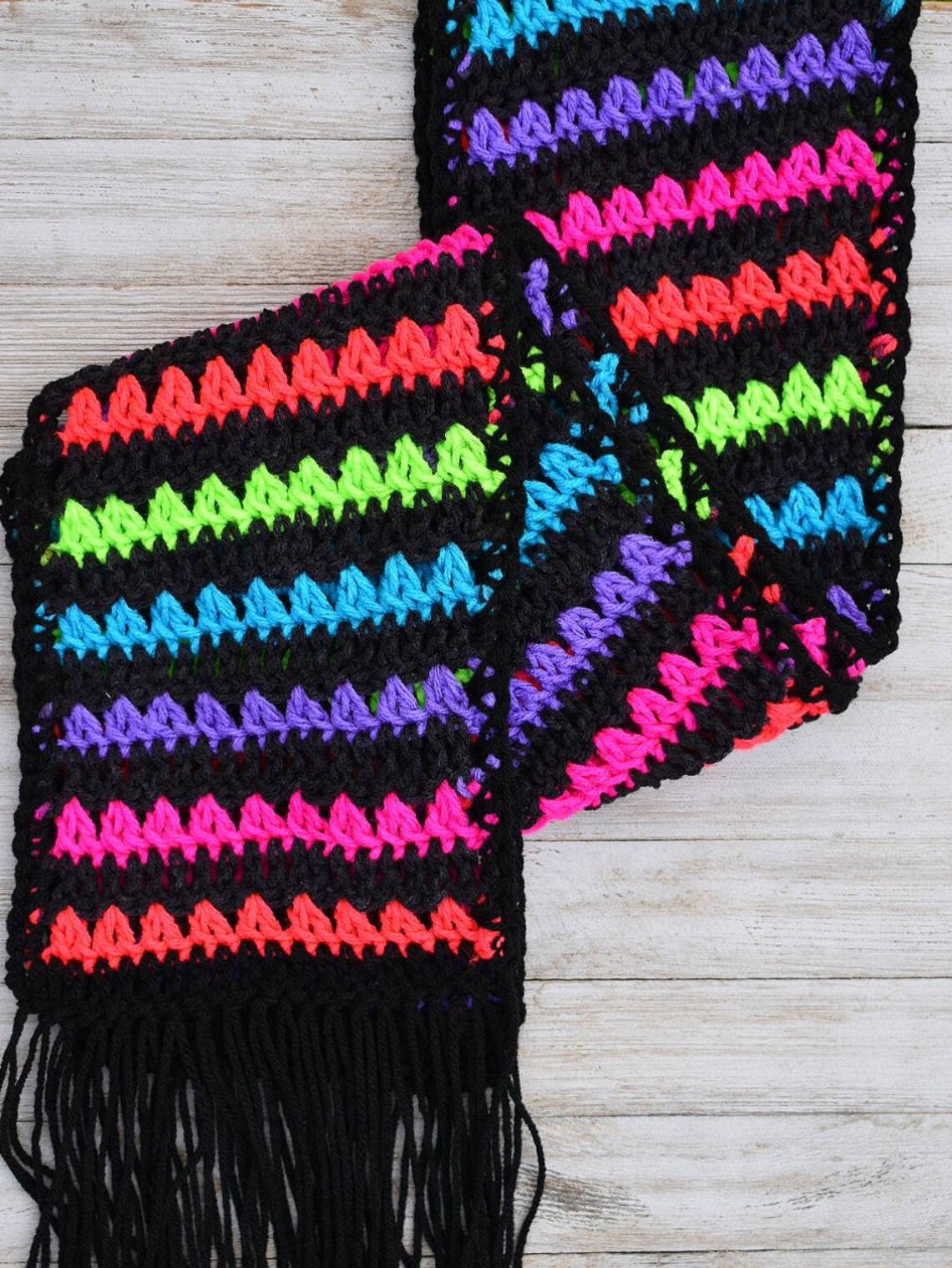 Child Scarf Pattern Crochet Scarf Neon Rainbow Stripes - Etsy