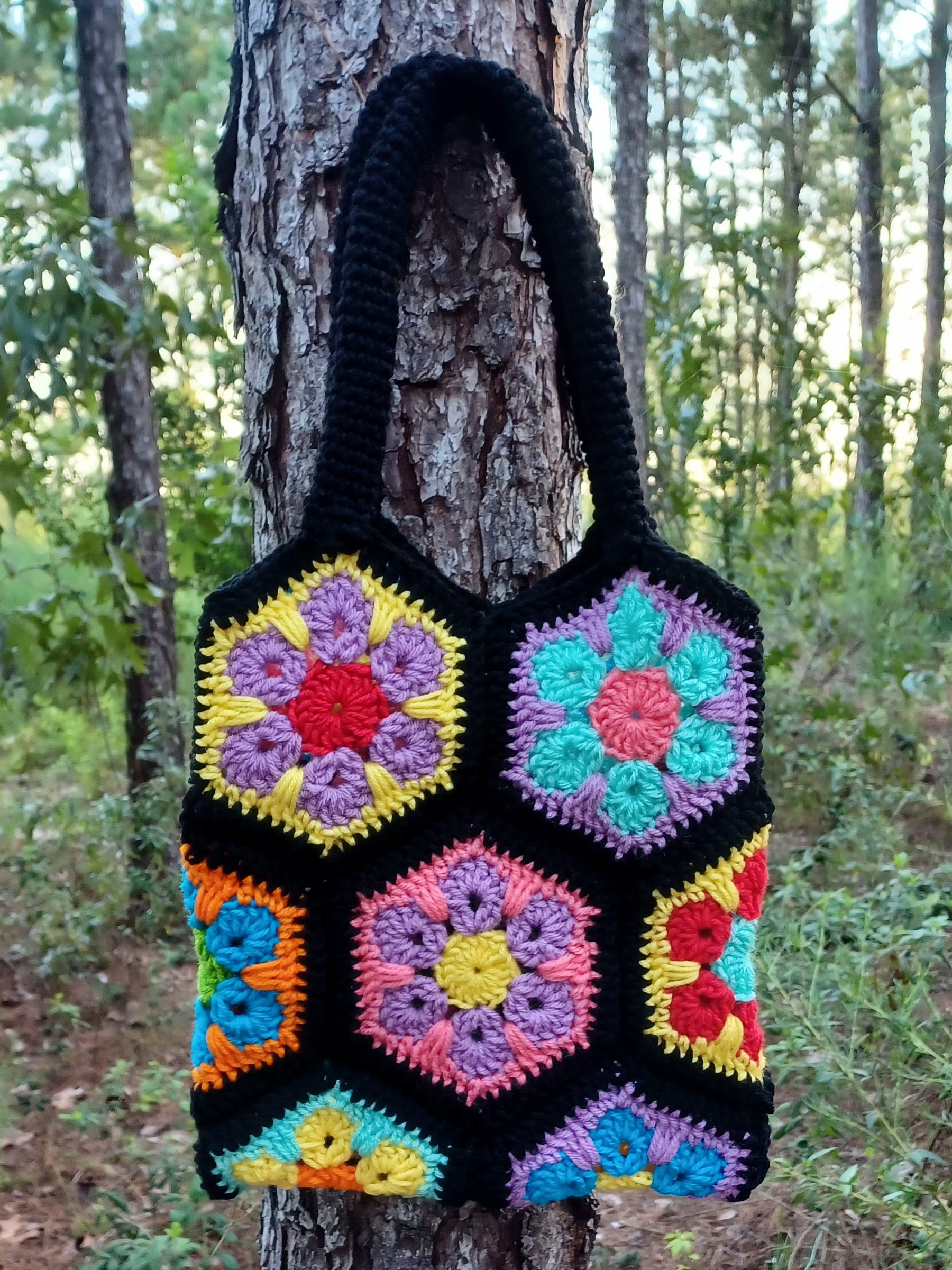 Flower Hexagon Crochet Bag Pattern, Granny Square Purse (digital ...