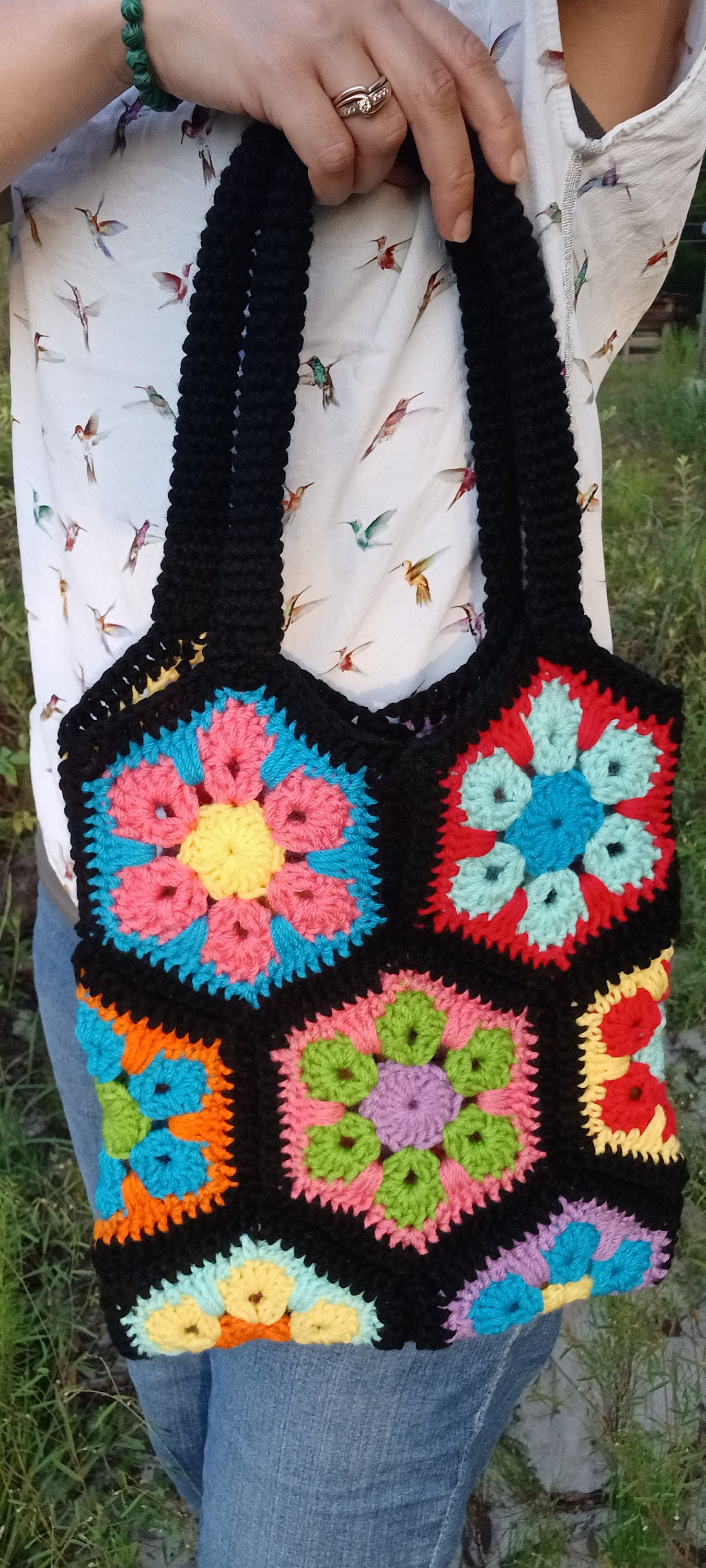Flower Hexagon Crochet Bag Pattern, Granny Square Purse (digital ...