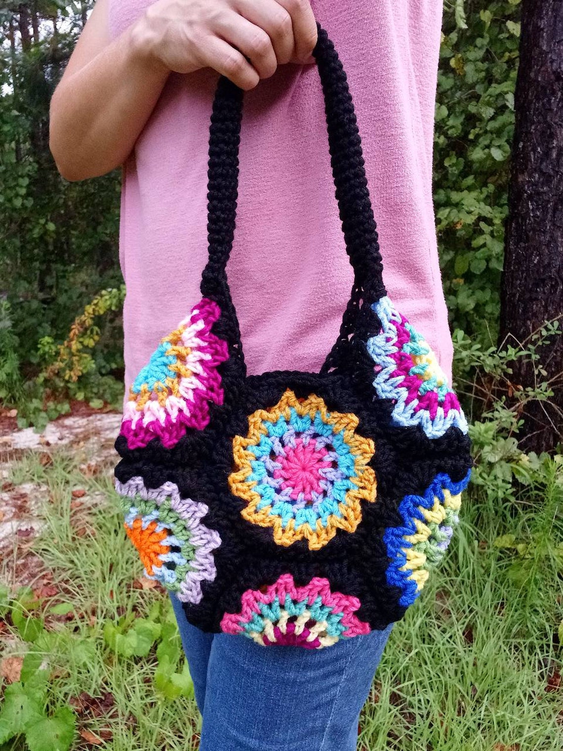 Pinion Flower Crochet Handbag Pattern, Granny Square Hexagon (PDF ...