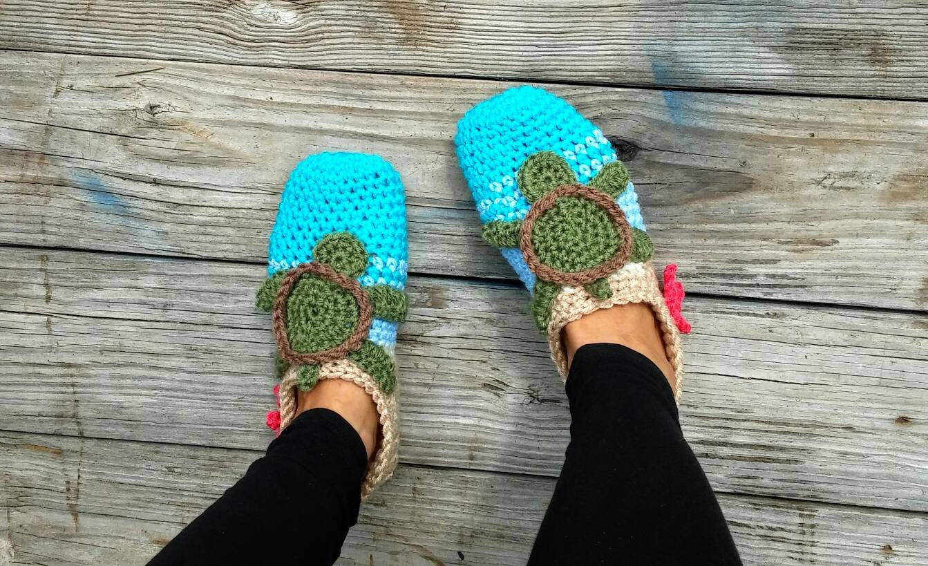 Sea Turtle Slippers Crochet Slipper Pattern for Women Sizes - Etsy
