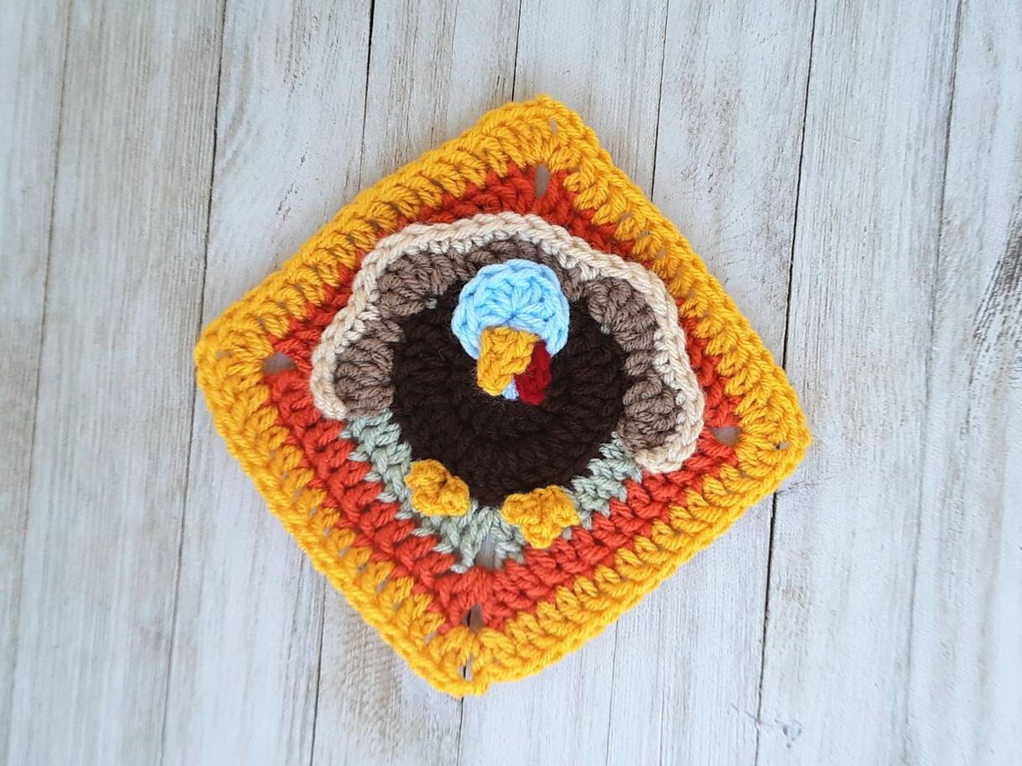 Crochet Turkey Granny Square Pattern, Easy Crochet Thanksgiving Turkey ...