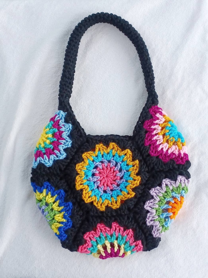 Pinion Flower Crochet Handbag Pattern, Granny Square Hexagon (PDF ...
