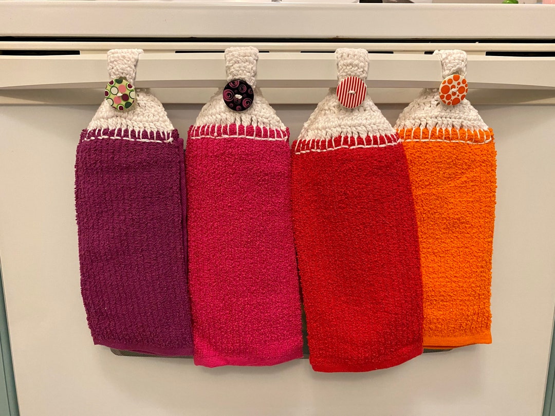 Hanging Kitchen Towels With Button, Hanging Hand Towel, Crochet Top ...