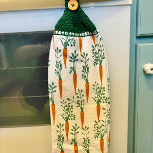 Spring Hanging Kitchen Towel, Crochet Top Oven Handle Dishtowel, Vernal ...
