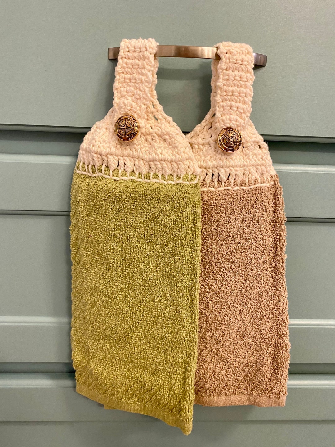 Hanging Kitchen Towels With Button, Hanging Hand Towel, Crochet Top ...