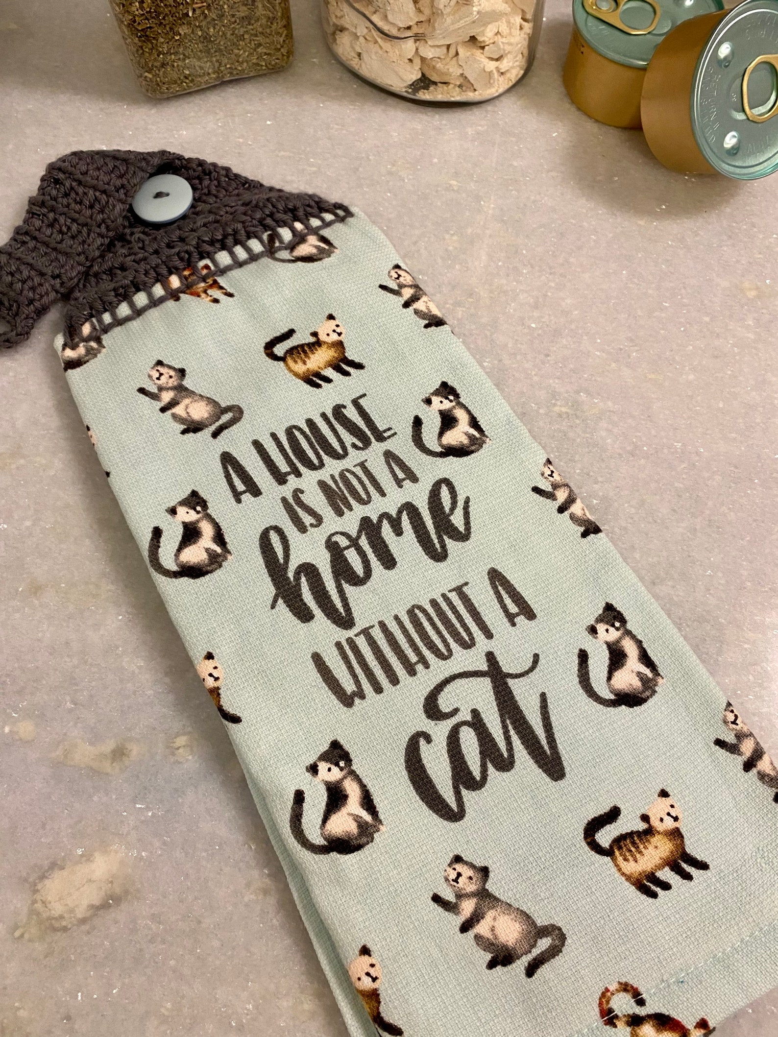 Cat Hanging Dishtowel, Crochet Top Appliance Kitchen Towel for Pet ...
