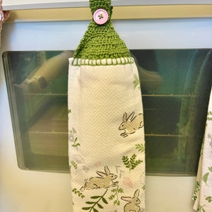 Spring Hanging Kitchen Towel, Crochet Top Oven Handle Dishtowel, Vernal ...