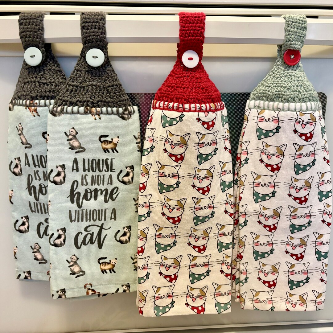 Cat Hanging Dishtowel, Crochet Top Appliance Kitchen Towel for Pet ...