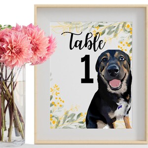 Wedding Table Numbers, Printable Table Numbers With Custom Pet Portrait ...