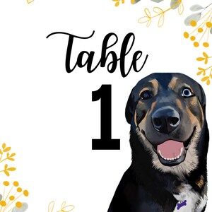 Wedding Table Numbers, Printable Table Numbers With Custom Pet Portrait ...