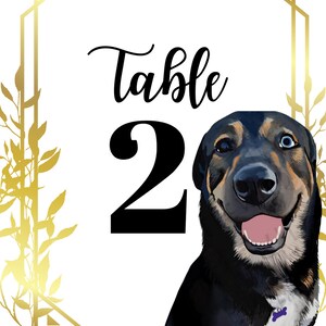 Wedding Table Numbers, Printable Table Numbers With Custom Pet Portrait ...